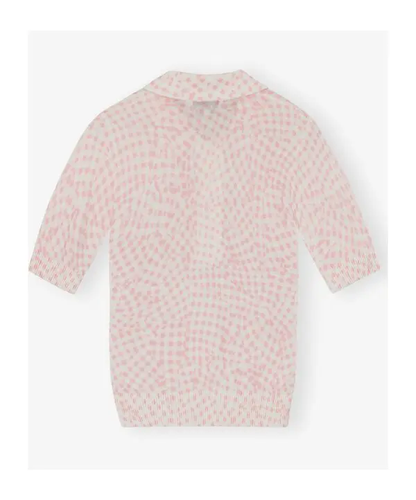 GANNI Sheer Cotton Printed Polo Shirt