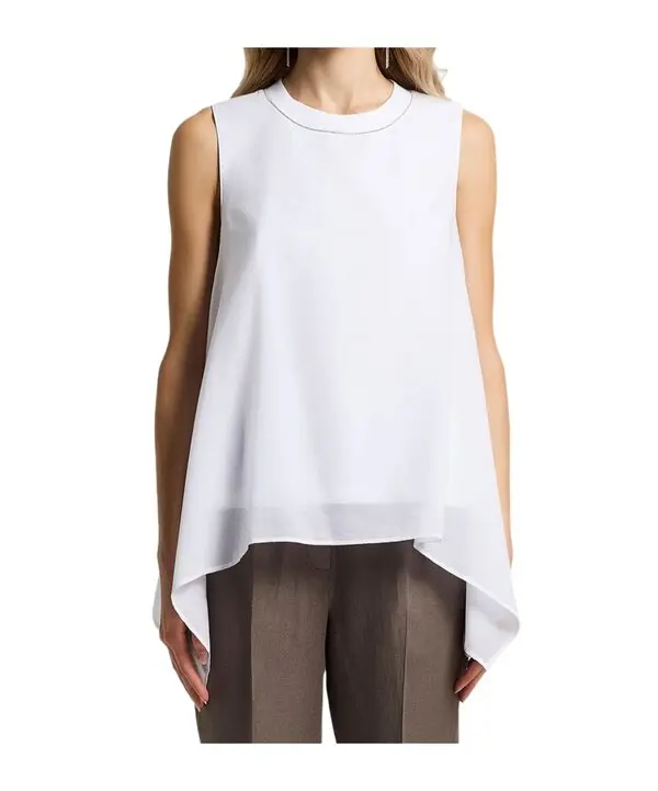 Peserico Asymmetrical Embellished Sleeveless Top - White