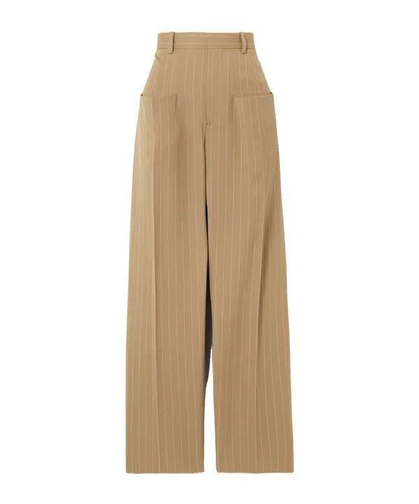 Victoria Beckham Striped Wool Wide-leg Casual Pants - Sand-colored