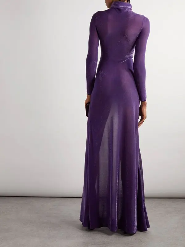 TOM FORD Metallic Knit High-neck Maxi Dress