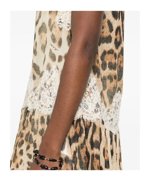 ERMANNO FIRENZE Sleeveless Leopard Print Lace Trimmed Dress