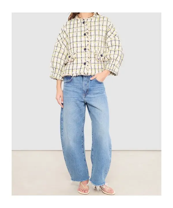 FRAME The Bubble Crop Barrel Jeans - Blue