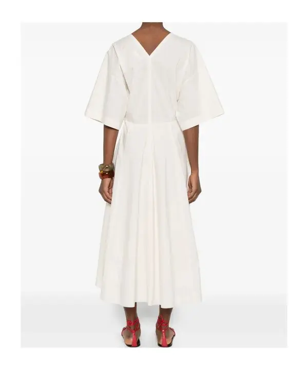 FORTE_FORTE Short-sleeved V-neck Dress - White