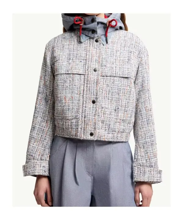 Moncler Termez Hooded Tweed Jacket - Sky Blue