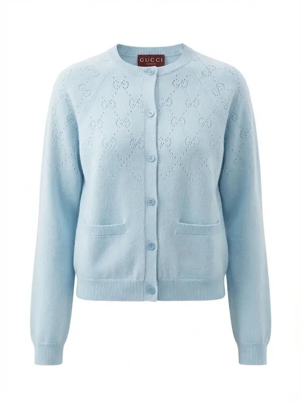 Gucci Gg Argyle Cotton Cardigan - Light Blue