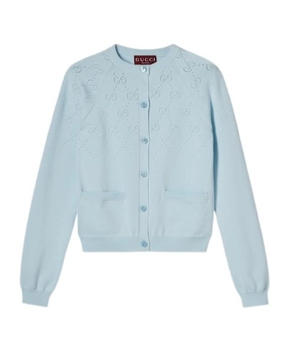 Gucci Gg Argyle Cotton Cardigan - Light Blue
