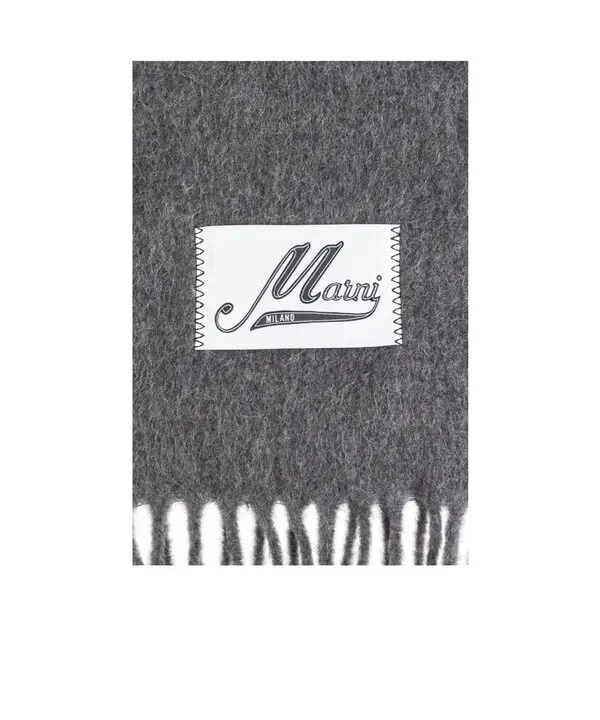 Marni Logo Patch Fringed Scarf - Gray