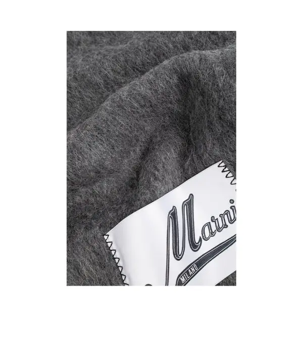 Marni Logo Patch Fringed Scarf - Gray