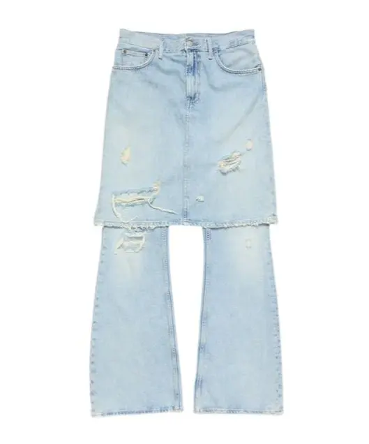 Acne Studios Distressed Panelled Jeans With Logo Patch - Light Blue