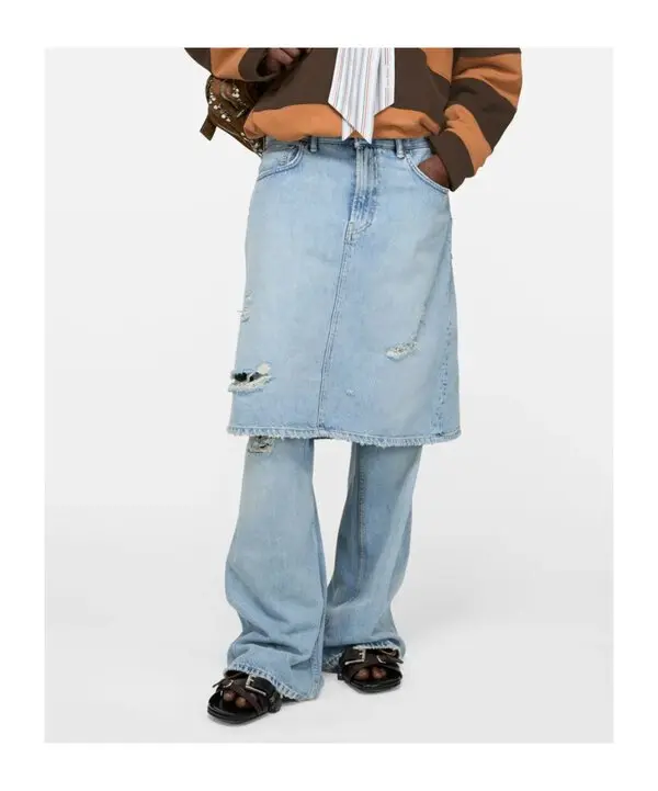 Acne Studios Distressed Panelled Jeans With Logo Patch - Light Blue