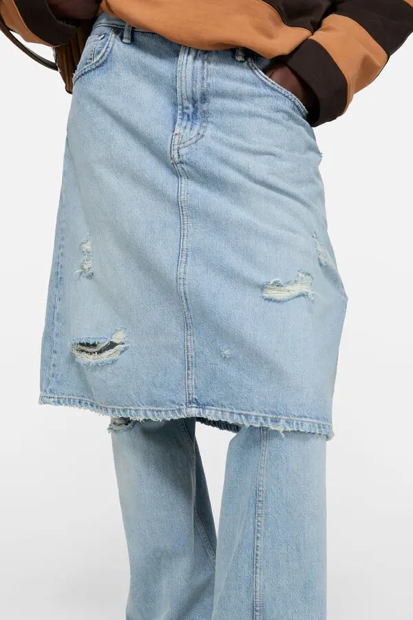 Acne Studios Distressed Panelled Jeans With Logo Patch - Light Blue