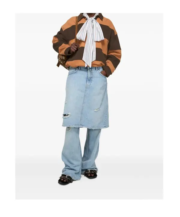 Acne Studios Distressed Panelled Jeans With Logo Patch - Light Blue