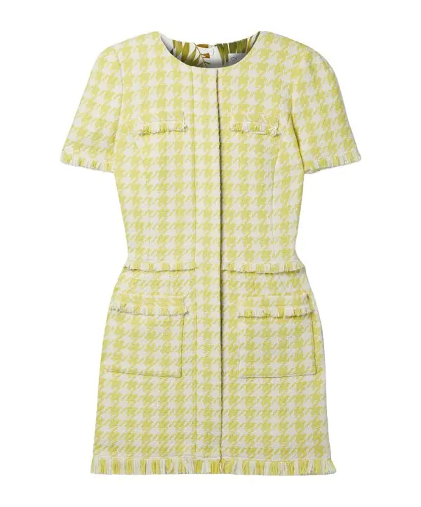 Oscar De La Renta Houndstooth Mini Dress With Tassel Fringe