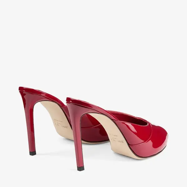 JIMMY CHOO Brigitte Patent Leather Open Toe Mules - Ruby Red
