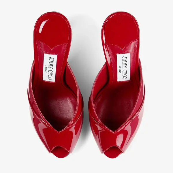 JIMMY CHOO Brigitte Patent Leather Open Toe Mules - Ruby Red