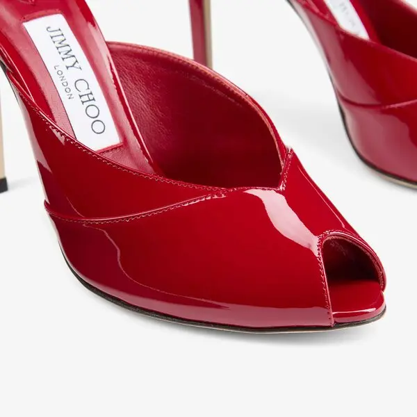 JIMMY CHOO Brigitte Patent Leather Open Toe Mules - Ruby Red