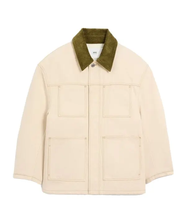 Ami Corduroy Velvet Padded Worker Jacket - Nude