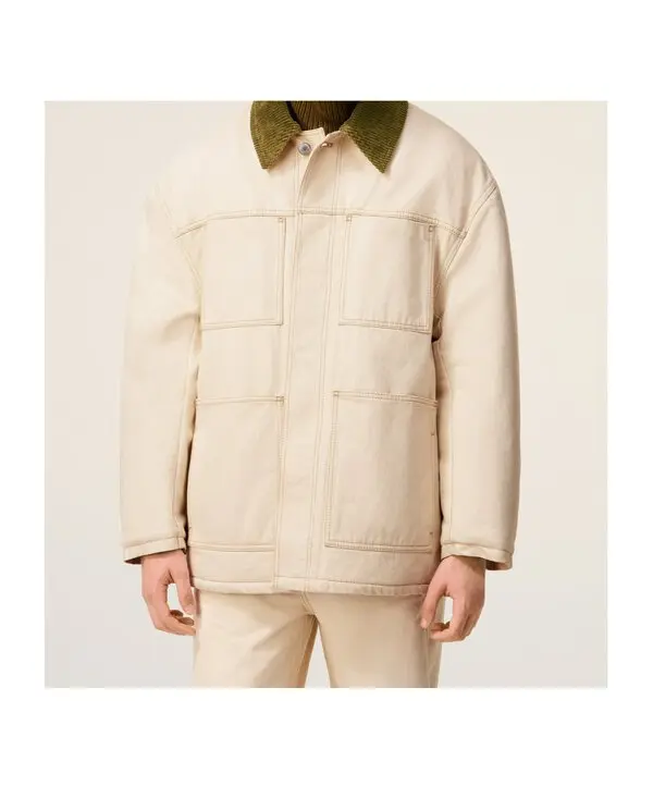 Ami Corduroy Velvet Padded Worker Jacket - Nude