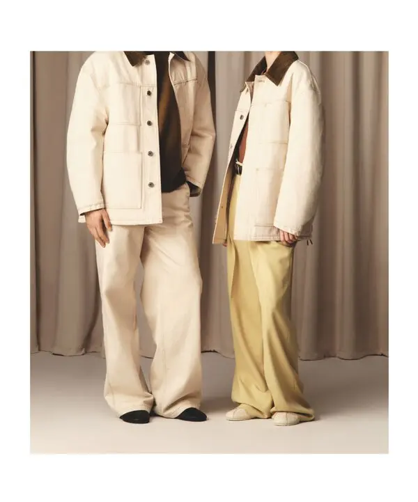 Ami Corduroy Velvet Padded Worker Jacket - Nude