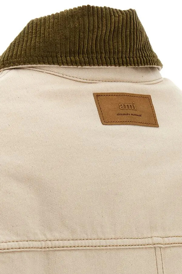 AMI Paris Corduroy Velvet Padded Worker Jacket - Nude