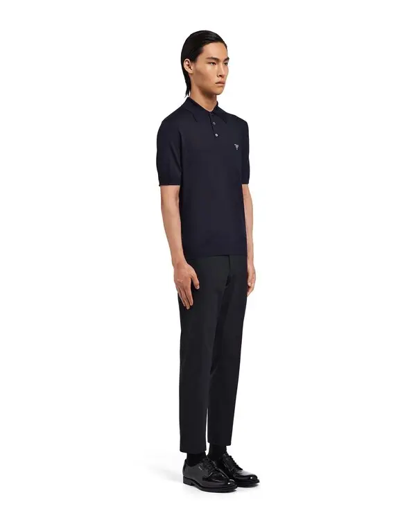 Prada Triangle Logo Short-sleeved Polo Shirt - Blue