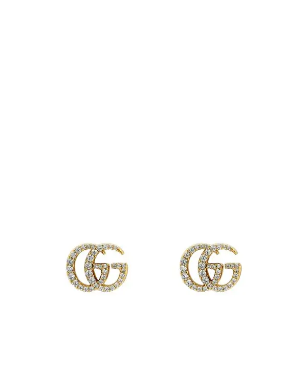 Gucci Gg Marmont Crystal Stud Earrings - Gold Tone