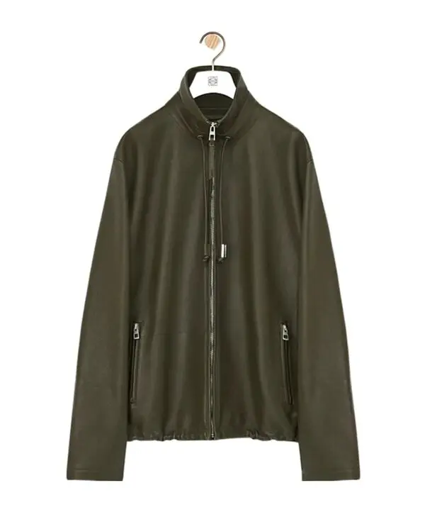 Loewe Long-sleeved Leather Jacket With Zip Closure - Khaki Green