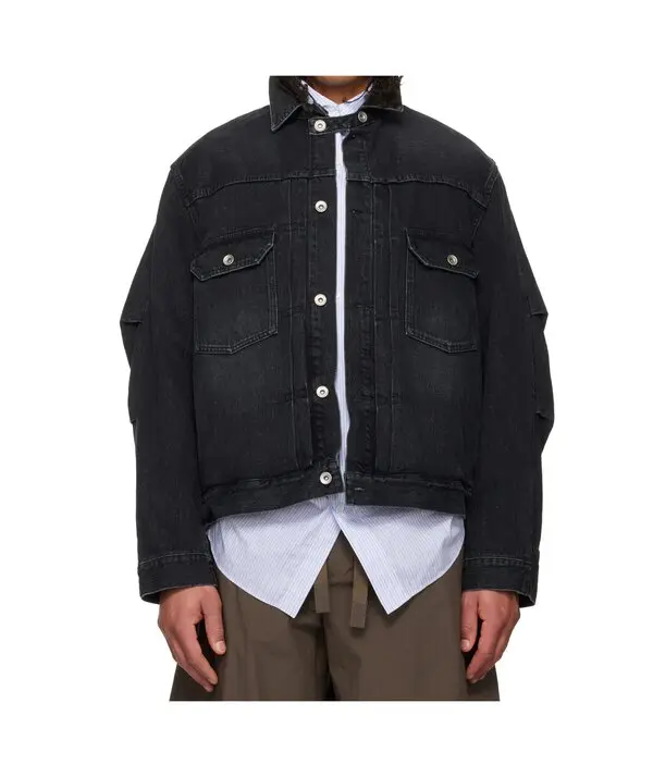 Sacai Faded Denim Trucker Jacket - Black
