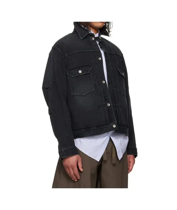 Sacai Faded Denim Trucker Jacket - Black