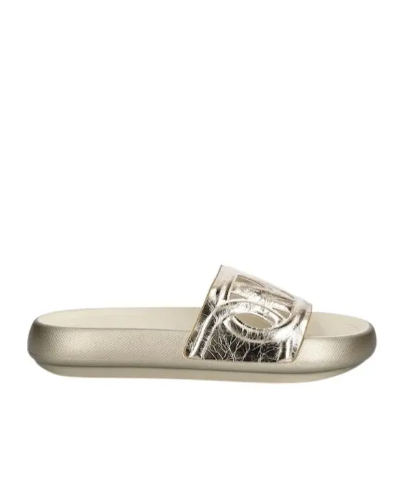 Michael Kors Round Toe Flat Slippers With Lettering Detail - Nude