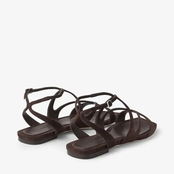 JIMMY CHOO Ayla Strappy Flat Sandals - Chocolate-colored