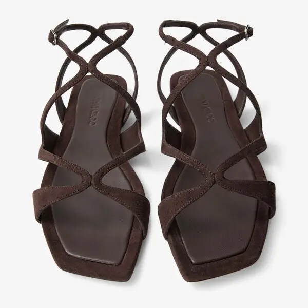JIMMY CHOO Ayla Strappy Flat Sandals - Chocolate-colored