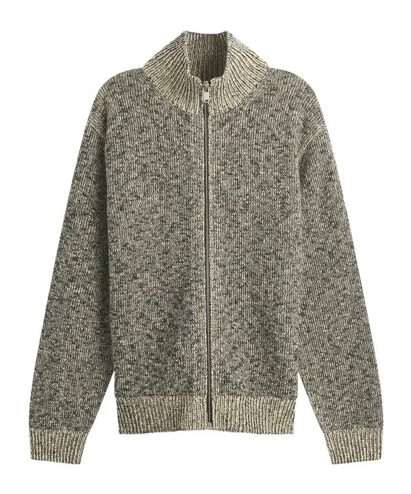 JIL SANDER Long Sleeve Wool Blend Zip-up Sweater - Pollen