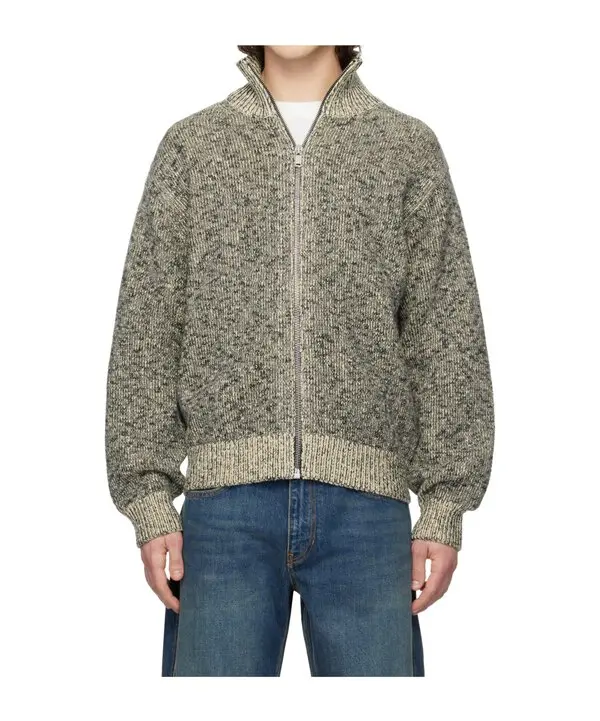 JIL SANDER Long Sleeve Wool Blend Zip-up Sweater