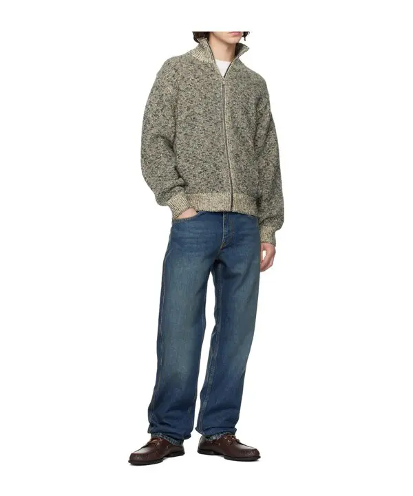 JIL SANDER Long Sleeve Wool Blend Zip-up Sweater
