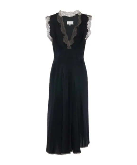 MAISON MARGIELA Lace-trim V-neck Midi Dress - Black