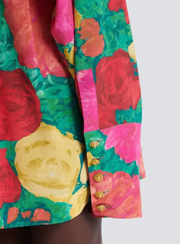 Balmain Roses Printed Crepe Shirt Dress