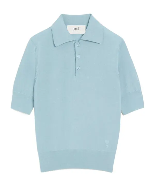 AMI Paris Logo Embroidered Polo Top