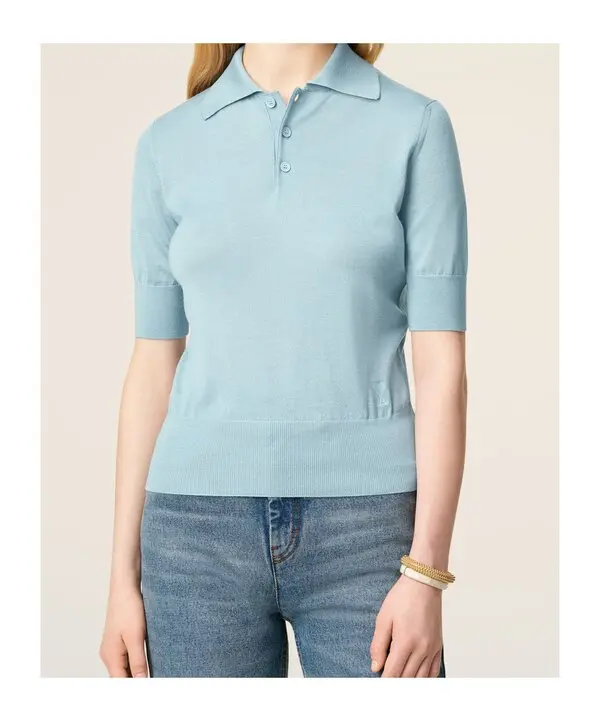 AMI Paris Logo Embroidered Polo Top