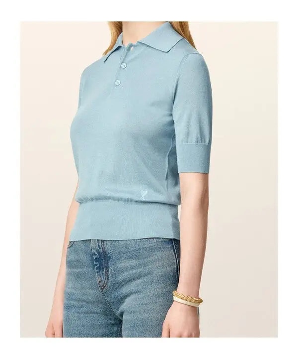 AMI Paris Logo Embroidered Polo Top