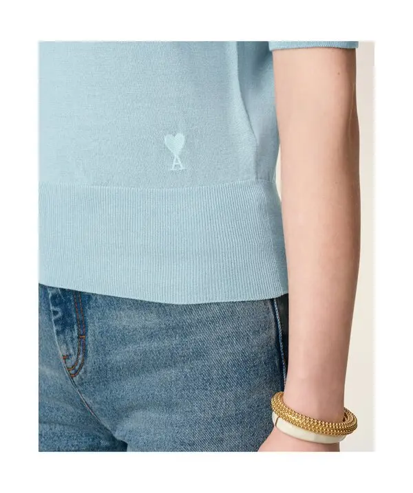 AMI Paris Logo Embroidered Polo Top