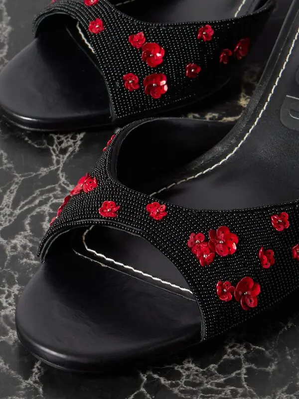 Staud Brigitte Sequin Embellished Open-toe Kitten Heel Sandals
