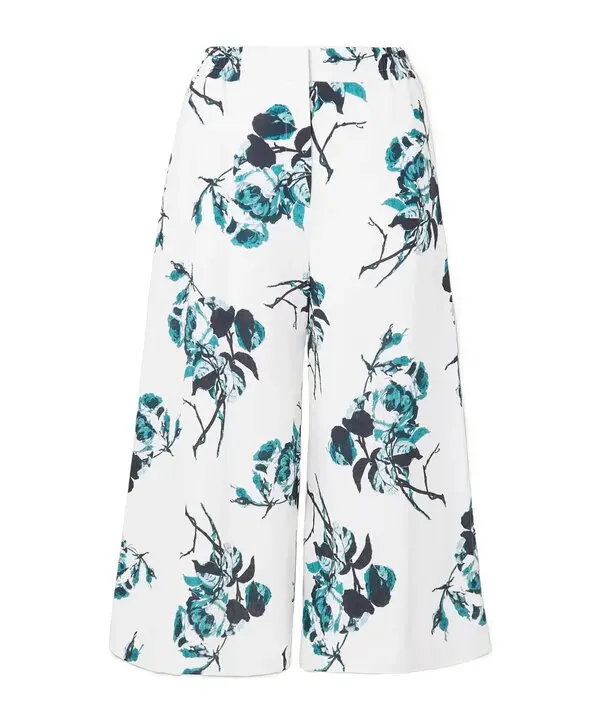 Erdem Mouna Floral Print Wide-leg Linen Trousers - White
