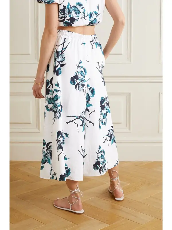 Erdem Mouna Floral Print Wide-leg Linen Trousers