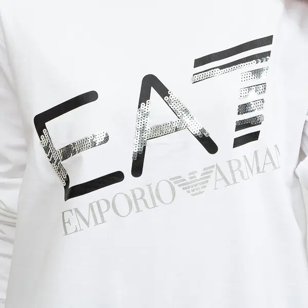 EA7 Logo Sequined Crewneck Sweater - White