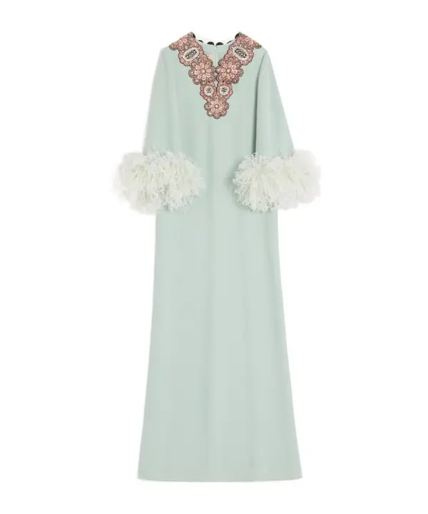 Valentino Garavani Feather Embroidered Long Dress - Green