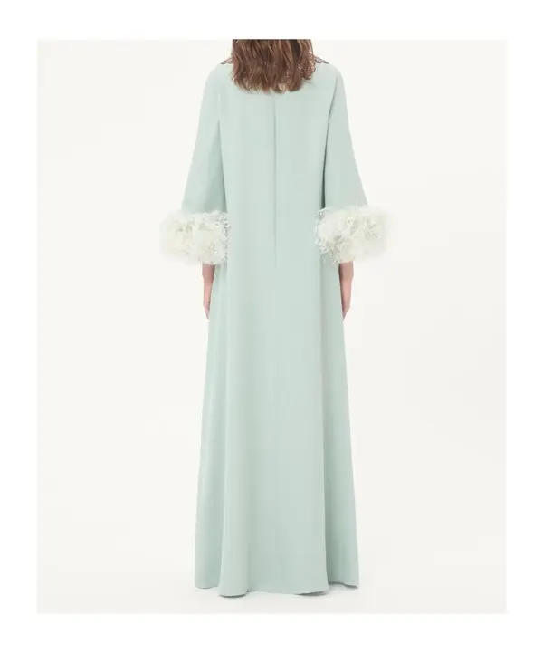Valentino Garavani Long Dress With Feather Cuffs And Embroidered Neckline