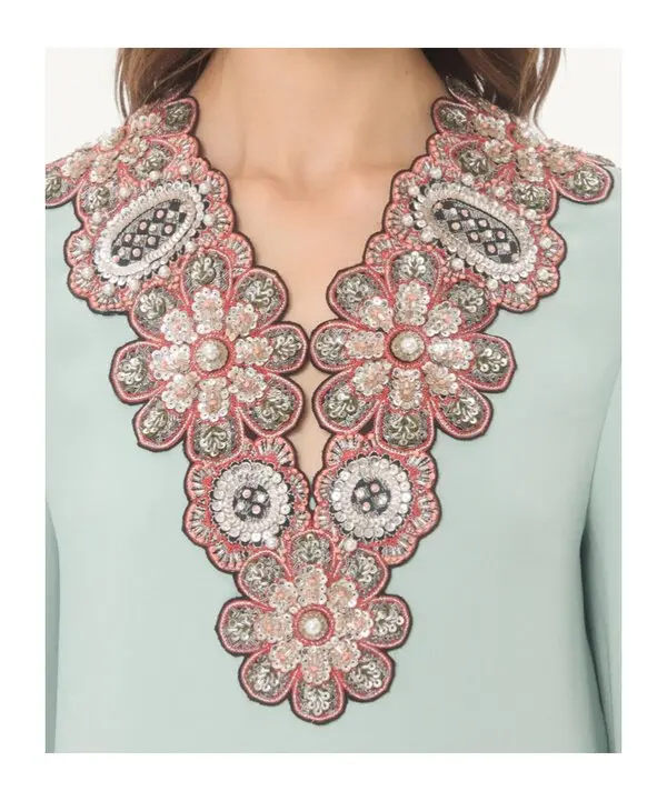 Valentino Garavani Long Dress With Feather Cuffs And Embroidered Neckline