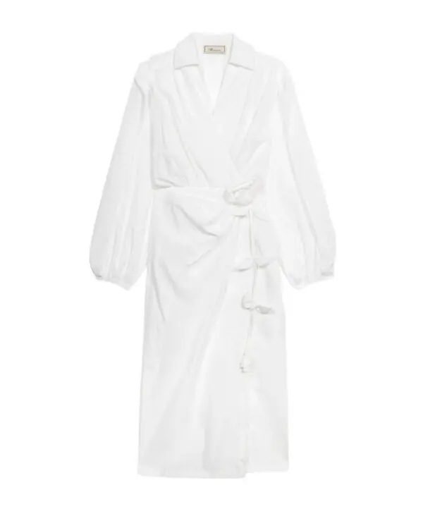 Blumarine V-neck Rose Appliqué Midi Dress - White