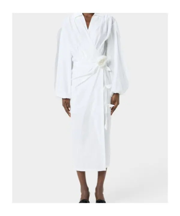 Blumarine V-neck Rose Appliqué Midi Dress - White